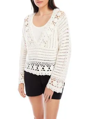 Fifteen Twenty Nila Hand Crochet V-neck Pullover Sweater - Cream