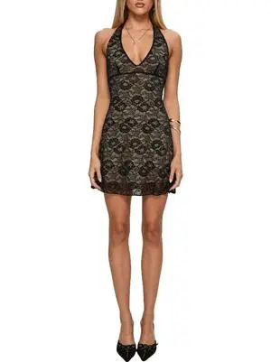 Princess Polly Sonella Lace Halter Mini Dress - Black