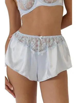 KAT THE LABEL Lace Trim Satin Tap Shorts - Ice