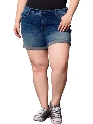SLINK JEANS Cuffed Denim Shorts - Ruby