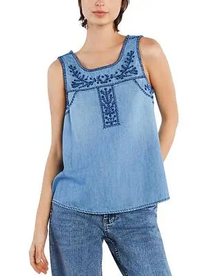 BILLY T Floral Embroidery Tank Top - Denim