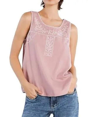 BILLY T Floral Embroidery Tank Top Pale Mauve