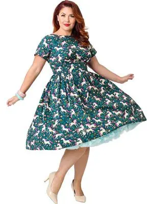 Unique Vintage Smocked Back Swing Dress Navy
