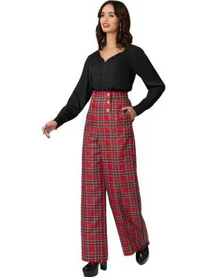 SMAK PARLOUR Wide Leg Sailor Pants - Red Plaid