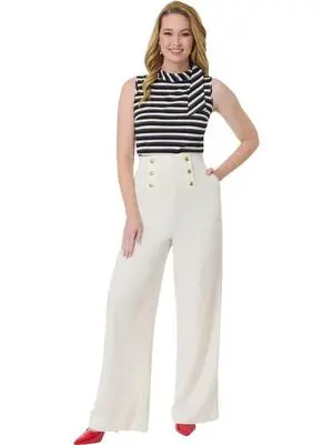 SMAK PARLOUR Wide Leg Sailor Pants - White & Gold