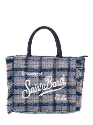 MC2 SAINT BARTH Tartan Tweed Shopping Bag Blu/beige