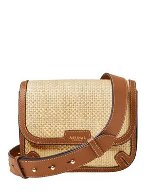 ASPINAL OF LONDON Leather Raffia-front Ella Cross-body Bag - Neutral