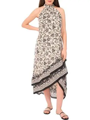 Vince Camuto Printed Sleeveless High-low Maxi Dress - Rich Black