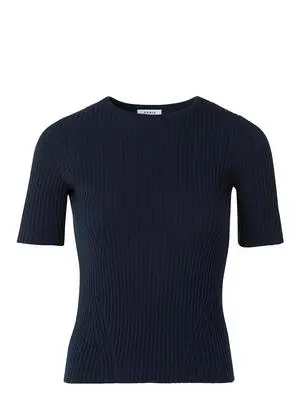 AKRIS Ribbed Merino Wool Short-Sleeve Sweater