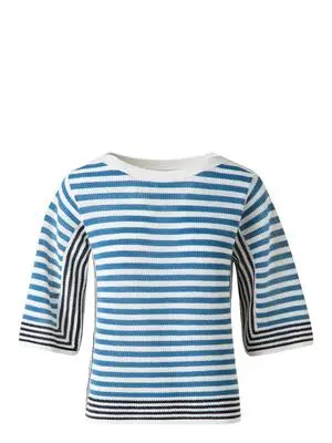 Akris Stripe Merino Wool Sweater - Cream-medium Blue-in