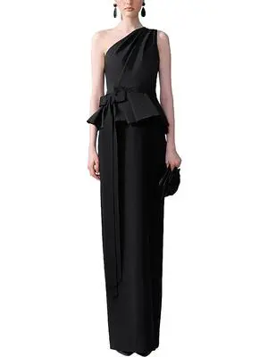 Carolina Herrera One Shoulder Column Gown - Black