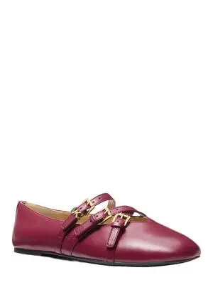 Michael Kors Indy Flex Leather Ballet Flats With Buckled Straps - Red