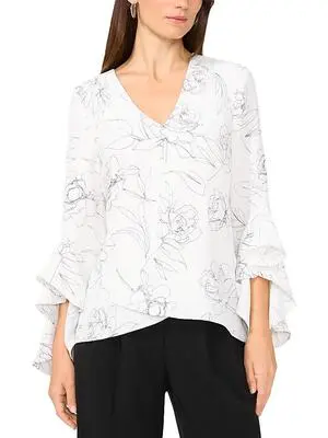 Vince Camuto V Neck Flutter Sleeve Blouse - New Ivory