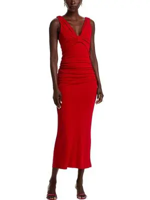 Carolina Herrera V-neck Ruched Column Dress - Herrera Red