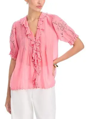 Johnny Was Anette Ruffle Blouse - Salmon Rose