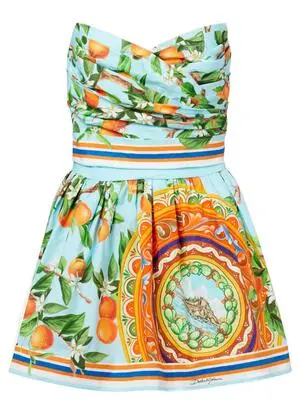 Dolce & Gabbana Taormina Printed Cotton Bustier Dress - Multicoloured