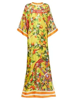 Dolce & Gabbana Printed Silk Maxi Dress - Yellow