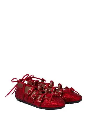 Simone Rocha Ghillie Glitter Ballerinas - Red