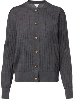 Bottega Veneta Knot Ribbed-knit Wool Cardigan - Grey