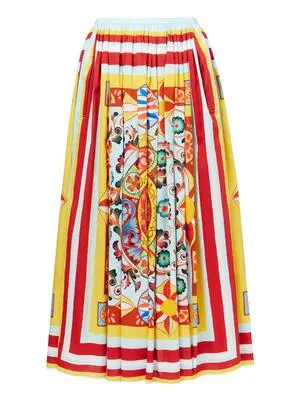 Dolce & Gabbana Pleated Printed Cotton Midi Skirt - Multicoloured