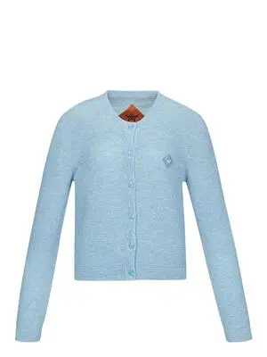 Mcm Logo Patch Knit Cardigan Della Robbia Blue