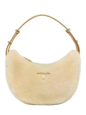 Prada Arqué Shearling Shoulder Bag - Neutrals