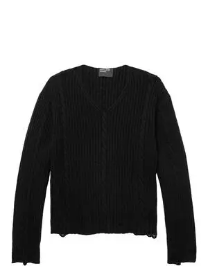 Enfants Riches Déprimés Distressed Ribbed Cable-knit Cashmere Sweater - Black
