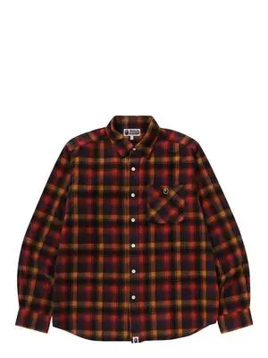 A BATHING APE Ape Head One Point Check Relaxed Fit Shirt - Red