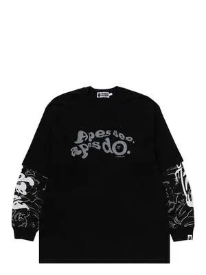 A BATHING APE Marbling Camo Multi Logo Long-sleeve Tee - Black