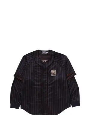 A BATHING APE Stripe Layered Sleeves Baseball Shirt - Blue