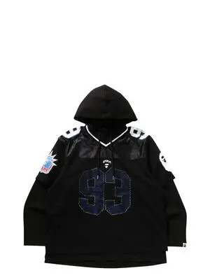 A BATHING APE Multi Logo Layered Sleeves Relaxed Fit Football Jersey - Black