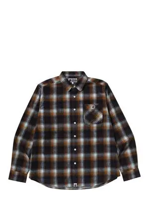 A BATHING APE Ape Head One Point Check Relaxed Fit Shirt - Tan