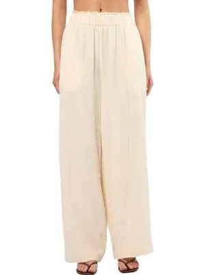 VIENS AVEC MOI Crinkle Cotton Gauze Wide Leg Pants - Cream