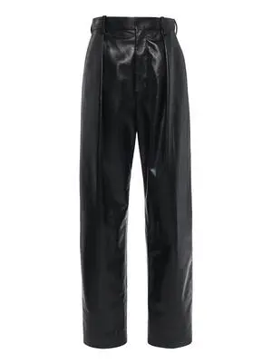 Bottega Veneta Pleated Leather Straight-leg Pants - Black