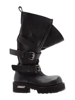 Balenciaga Venom Leather Platform Knee Boots - Black
