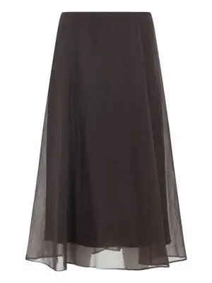 Brunello Cucinelli Silk Midi Skirt - Brown