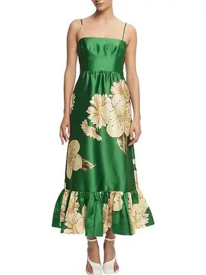 ALEMAIS Sage Floral Print Midi Dress - Green