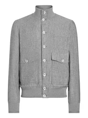 Dolce & Gabbana Linen Canvas Blouse Jacket With Knit Collar - Grey