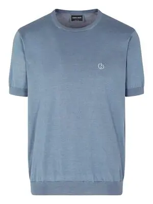 Giorgio Armani Short-sleeved Silk-cotton Jumper - Light Blue