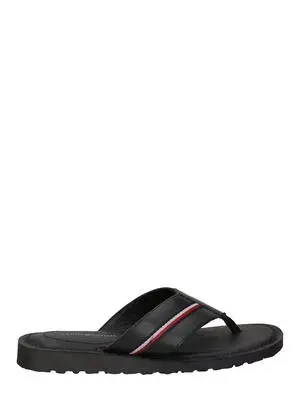 Tommy Hilfiger Leather Flip Flops - Black
