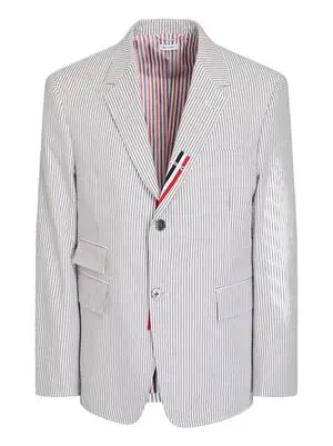 Thom Browne Striped Cottonseersucker Blazer - Light Gray