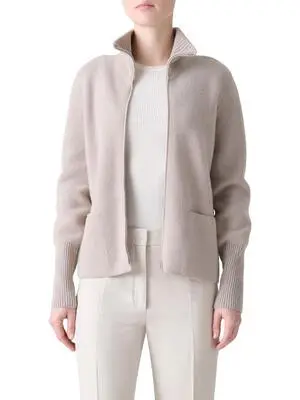 Akris Cashmere Piqué Knit Zip-up Cardigan - Greige