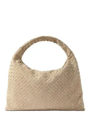 Bottega Veneta Large Intrecciato Suede Shoulder Bag Neutrals