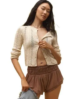 Anthropologie Crop Textured Cardigan Sweater - Neutral