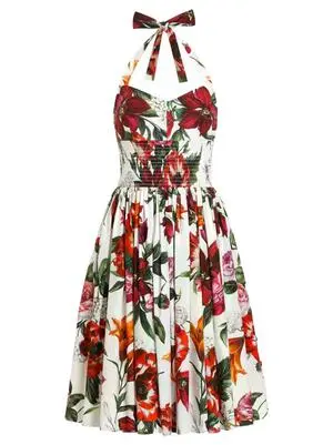 Dolce & Gabbana Floral-print Halterneck Dress - White