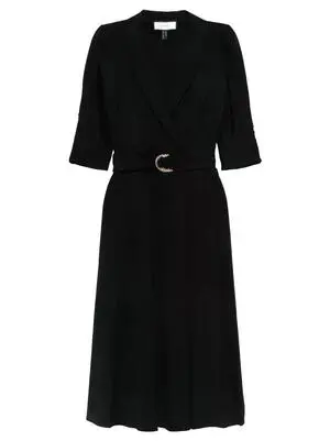 NISSA Belted Midi Dress - Black
