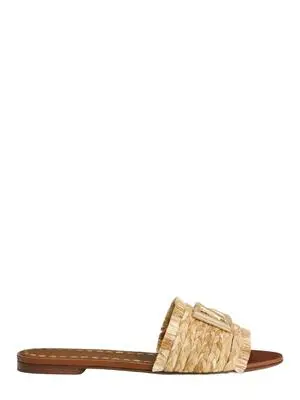 Dolce & Gabbana Raffia Logo Flat Sandals - Grey