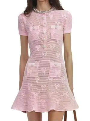 SELF-PORTRAIT Crochet Mini Dress - Pink