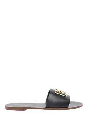 Dolce & Gabbana Leather Sandals With Logo - Black