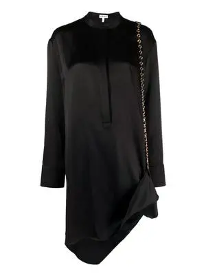 Loewe Chain Embellished Silk Shirtdress - Black